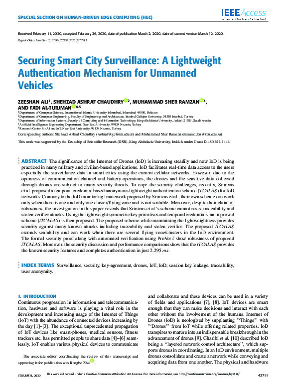 (PDF) Securing Smart City Surveillance: A Lightweight Authentication Mechanism for Unmanned Vehicles