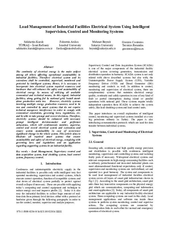 (PDF) Load management of industrial facilities electrical system using ...