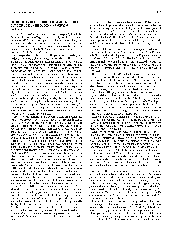 (PDF) The use of light reflection rheography to rule out deep venous ...
