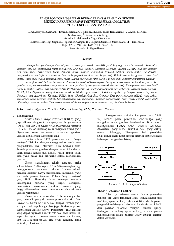 (PDF) Pengelompokan Gambar Berdasarkan Warna Dan Bentuk Menggunakan Fgka (Fast Genetic Kmeans ...