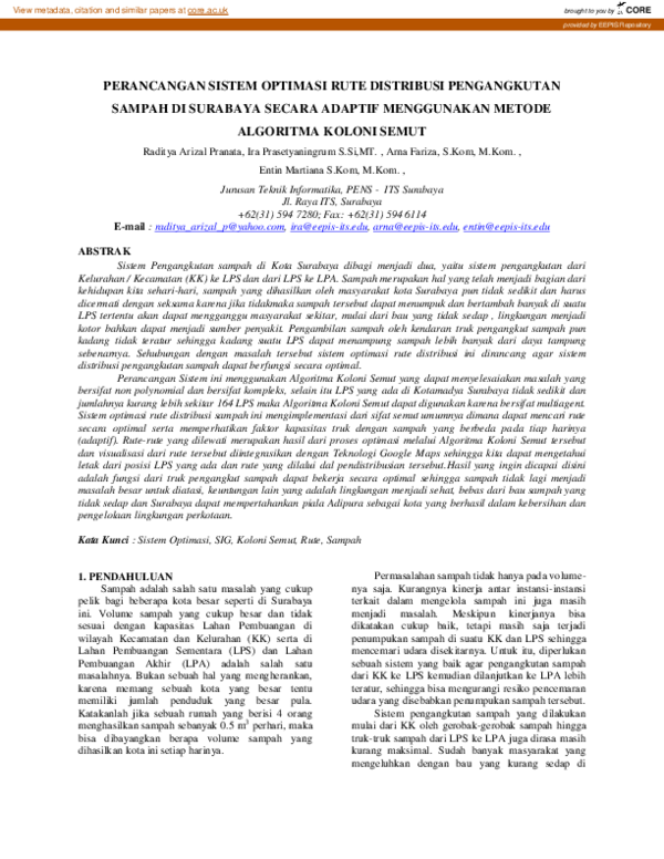 (PDF) Perancangan Sistem Optimasi Rute Distribusi Pengangkutan Sampah ...