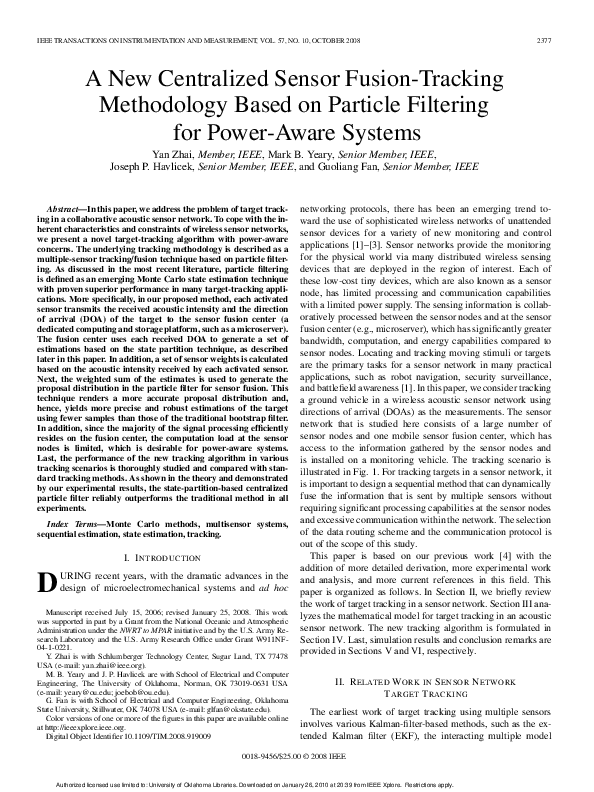 Pdf A New Centralized Sensor Fusion Tracking Methodology Based On Particle Filtering For Power