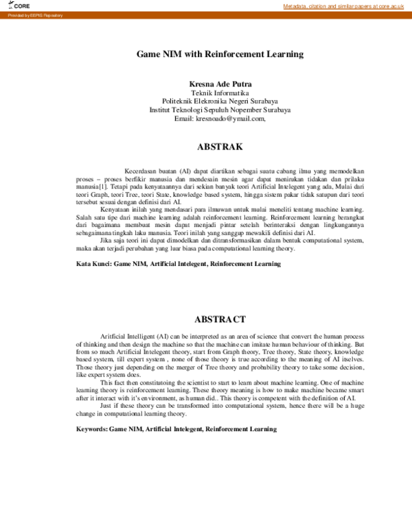 (PDF) Game NIM dengan Reinforcementr Learning