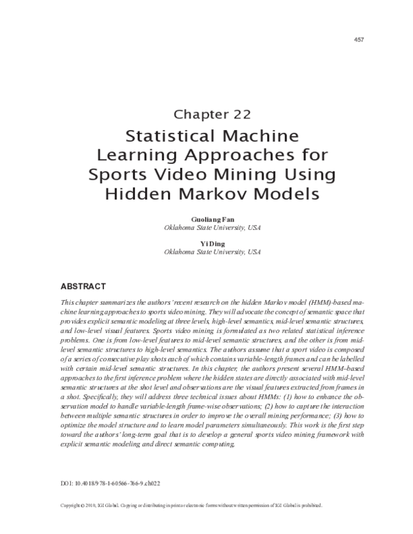 (PDF) Statistical Machine Learning Approaches for Sports Video Mining ...