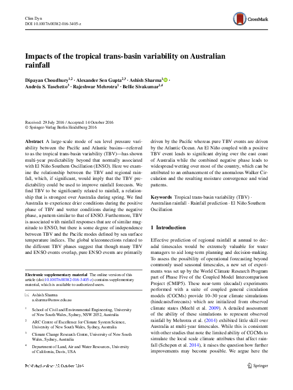(PDF) Impacts of the tropical trans-basin variability on Australian ...