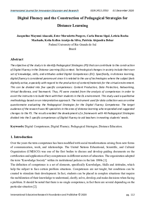 (PDF) Digital Fluency and the Construction of Pedagogical Strategies for Distance Learning