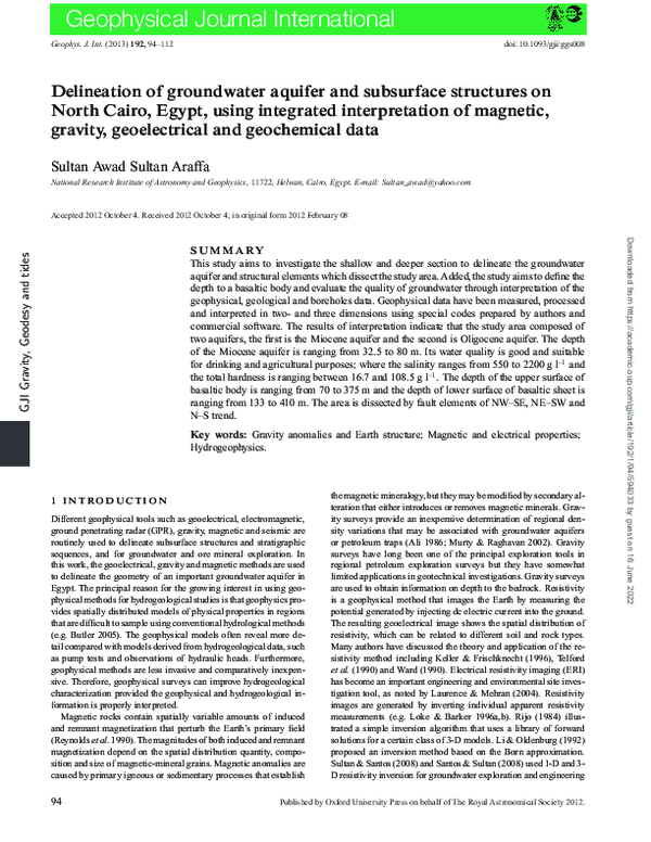 Pdf Delineation Of Groundwater Aquifer And Subsurface Structures On North Cairo Egypt Using