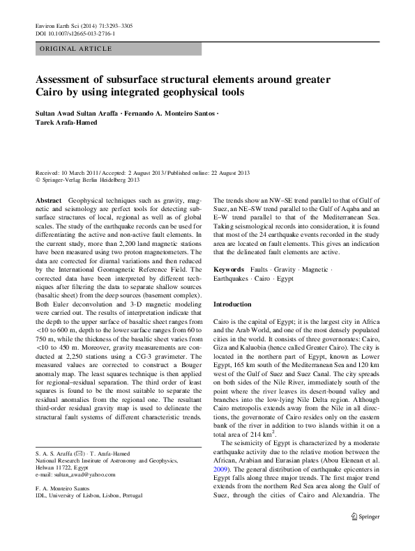 Pdf Assessment Of Subsurface Structural Elements Around Greater Cairo