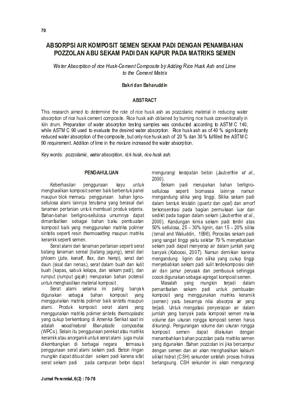 (PDF) Absorpsi Air Komposit Semen Sekam Padi Dengan Penambahan Pozzolan ...