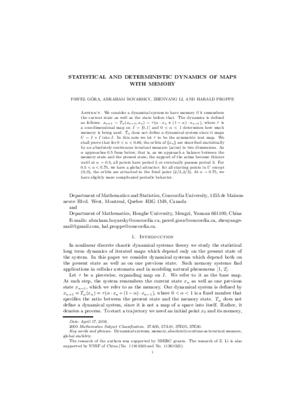 (PDF) Statistical and deterministic dynamics of maps with memory