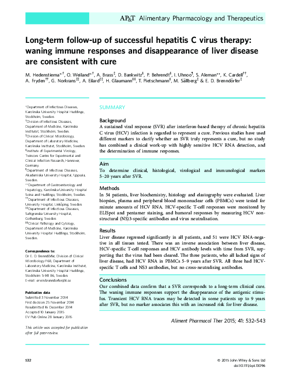 (PDF) Long-term follow-up of successful hepatitis C virus therapy ...