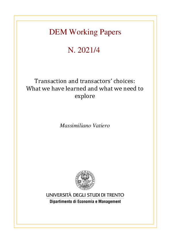 (PDF) Transaction and Transactors' Choices: What We Have Learned and ...