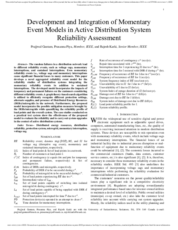 (PDF) Development and Integration of Momentary Event Models in Active Distribution System ...