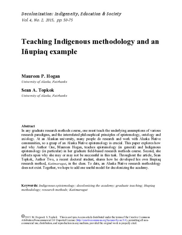 (PDF) Teaching Indigenous methodology and an Iñupiaq example