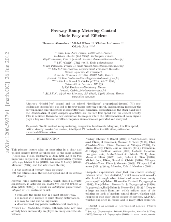 (PDF) 2 Freeway Ramp Metering Control Made Easy and Efficient