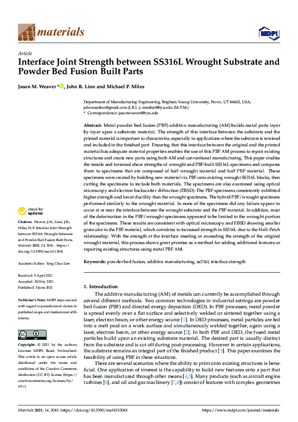 (PDF) Interface Joint Strength Between SS316L Wrought Substrate and ...
