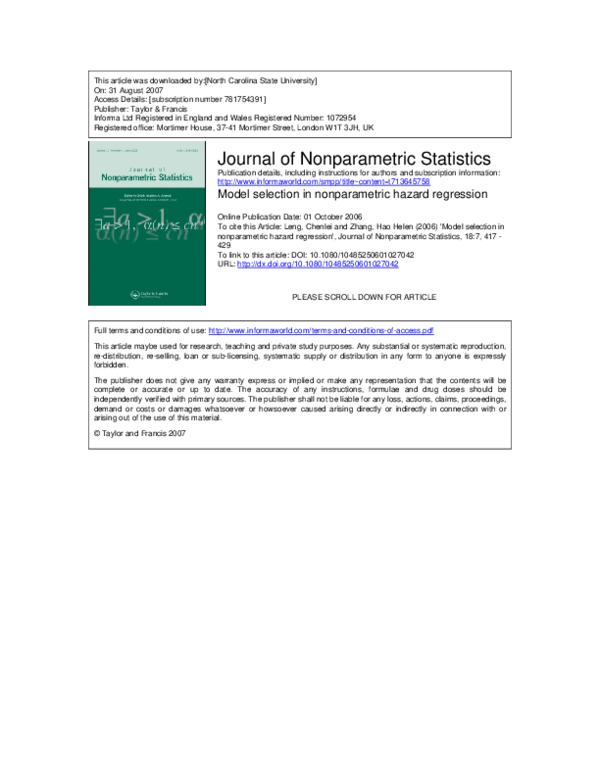 (PDF) Model selection in nonparametric hazard regression (PDF) Model selection in nonparametric hazard regression