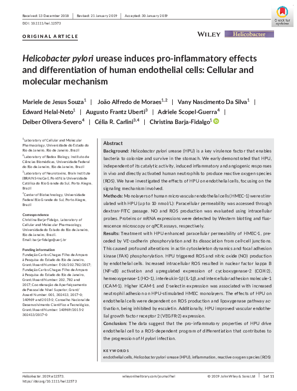 (PDF) Helicobacter pyloriurease induces pro‐inflammatory effects and ...