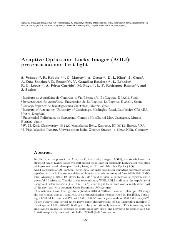 (PDF) Adaptive Optics and Lucky Imager (AOLI): presentation and first light