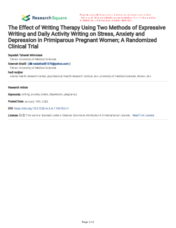 (PDF) The Effect of Writing Therapy Using Two Methods of Expressive ...