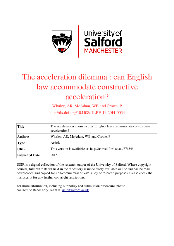 (PDF) The acceleration dilemma: can English law accommodate constructive acceleration?