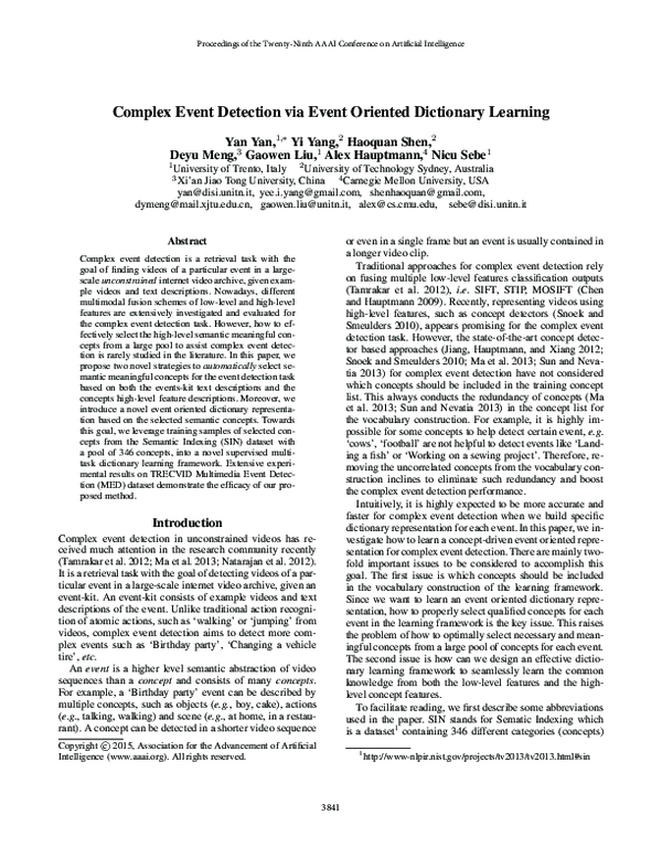 (PDF) Complex Event Detection via Event Oriented Dictionary Learning
