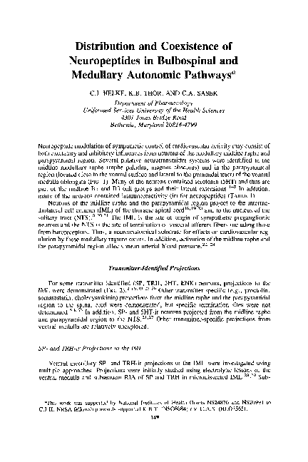 (PDF) Distribution and Coexistence of Neuropeptides in Bulbospinal and ...