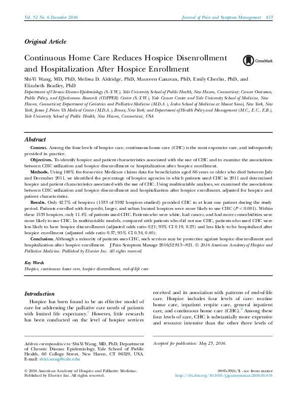(PDF) Continuous Home Care Reduces Hospice Disenrollment and ...