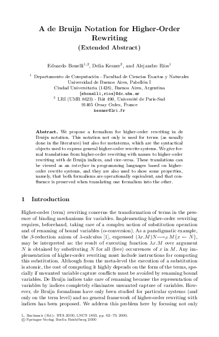 (PDF) A de Bruijn Notation for Higher-Order Rewriting