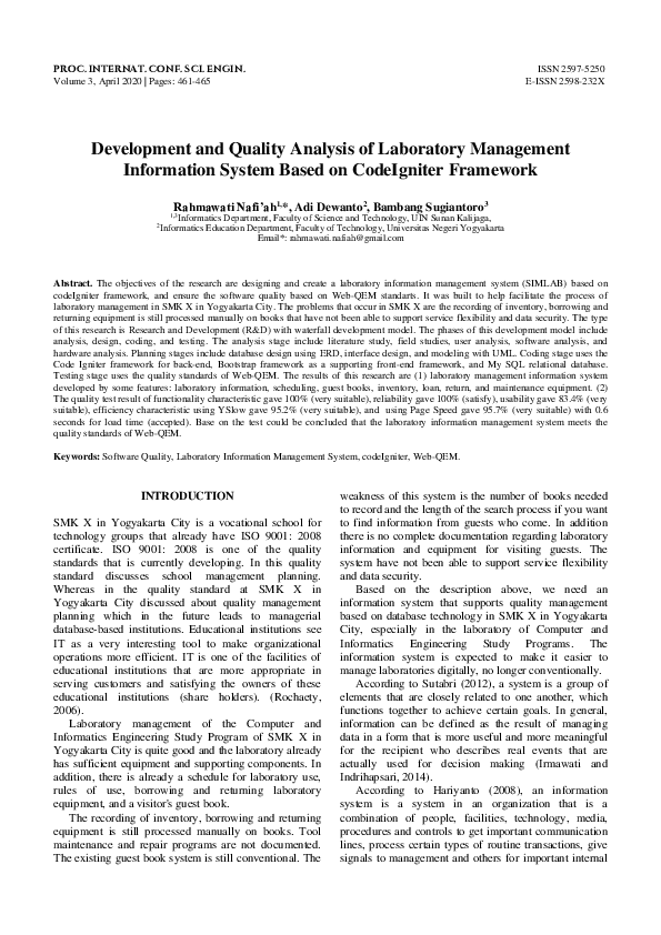(PDF) Quality Analysis of Laboratory Management System Using CodeIgniter