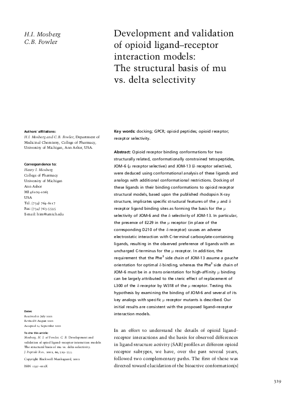 (PDF) Development and validation of opioid ligand-receptor interaction ...