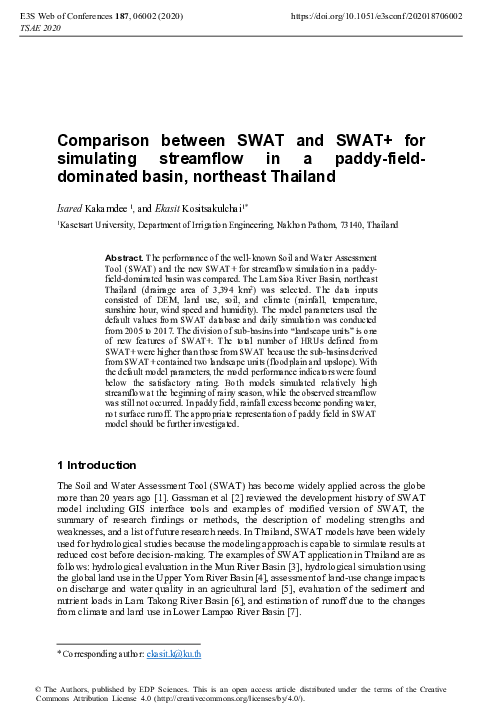 Pdf Comparison Between Swat And Swat For Simulating Streamflow In A Paddy Field Dominated