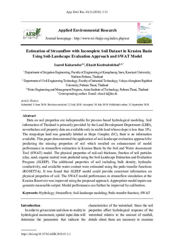 (PDF) Estimation of Streamflow with Incomplete Soil Dataset in Krasioa Basin Using Soil ...