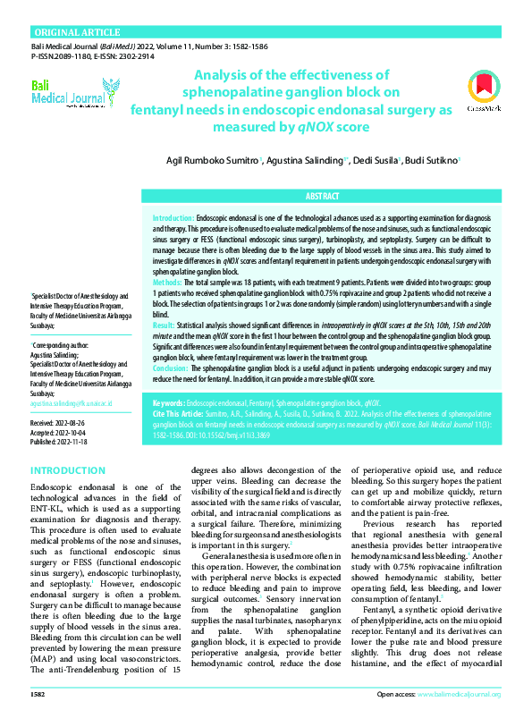 (PDF) Analysis of the effectiveness of sphenopalatine ganglion block on ...