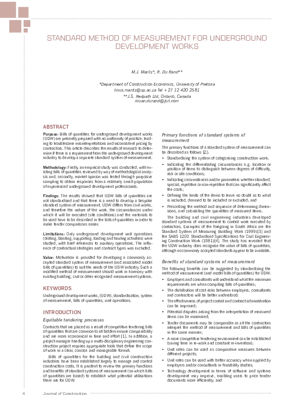 (PDF) Standard method of measurement for underground development works