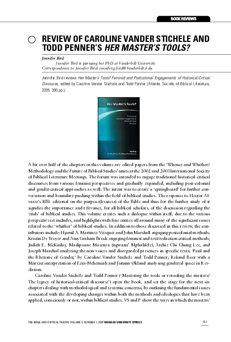 (PDF) Review of Caroline Vander Stichele and Todd Penner's Her Master's ...