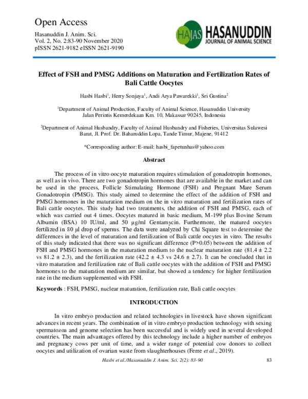 (PDF) Effect of FSH and PMSG Additions on Maturation and Fertilization ...