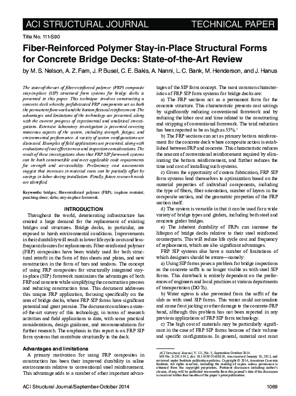 (PDF) FRP Stay-in-Place Structural Forms for Concrete Bridge Decks: A ...