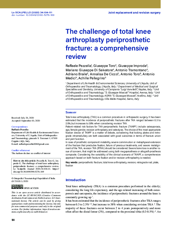 (PDF) The challenge of total knee arthroplasty periprosthetic fracture: a comprehensive review