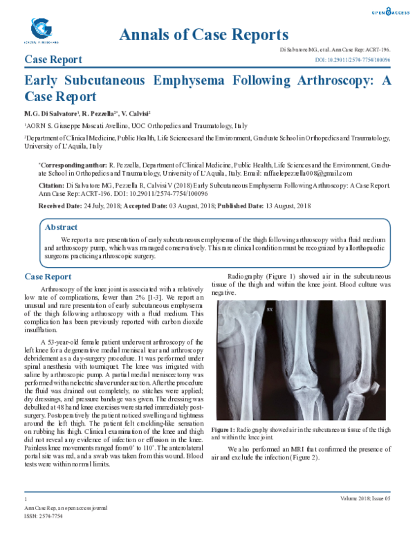 (PDF) Early Subcutaneous Emphysema Following Arthroscopy: A Case Report
