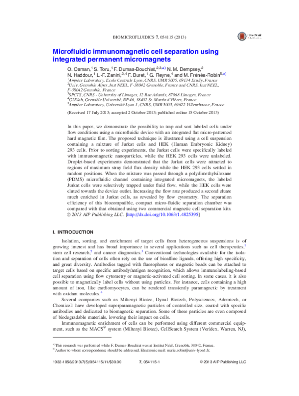 (PDF) Microfluidic immunomagnetic cell separation using integrated permanent micromagnets