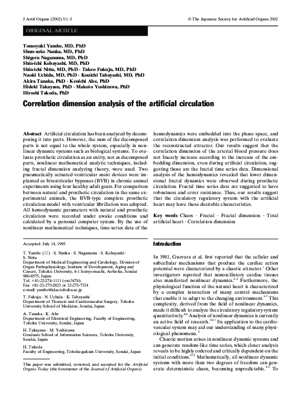 (PDF) Correlation dimension analysis of the artificial circulation
