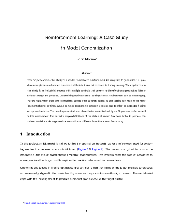 (PDF) Reinforcement Learning: A Case Study in Model Generalization