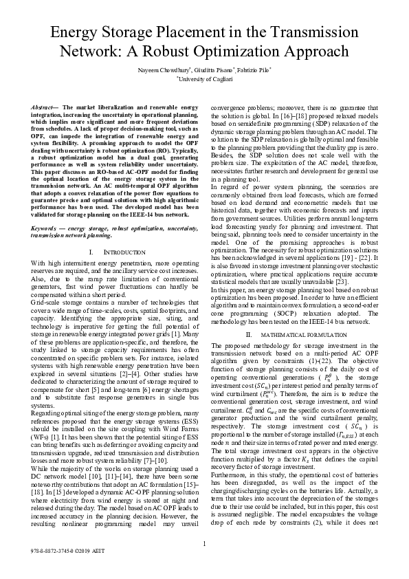 (PDF) Energy Storage Placement in the Transmission Network: A Robust Optimization Approach