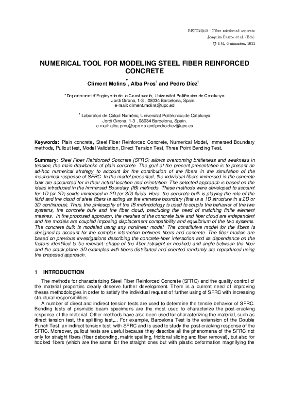 Pdf Numerical Tool For Modeling Steel Fiber Reinforced Concrete