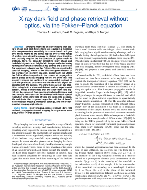 (PDF) X-ray dark-field and phase retrieval without optics, via the ...