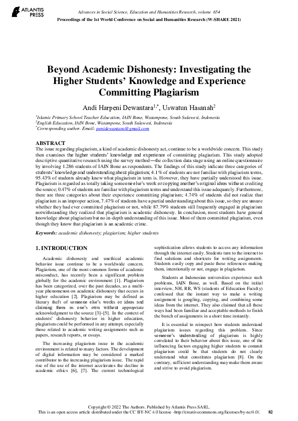 Pdf Beyond Academic Dishonesty Investigating The Higher Students