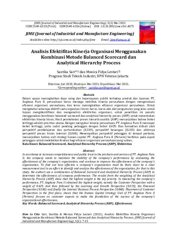 (PDF) Analisis Efektifitas Kinerja Organisasi Menggunakan Kombinasi Metode Balanced Scorecard ...