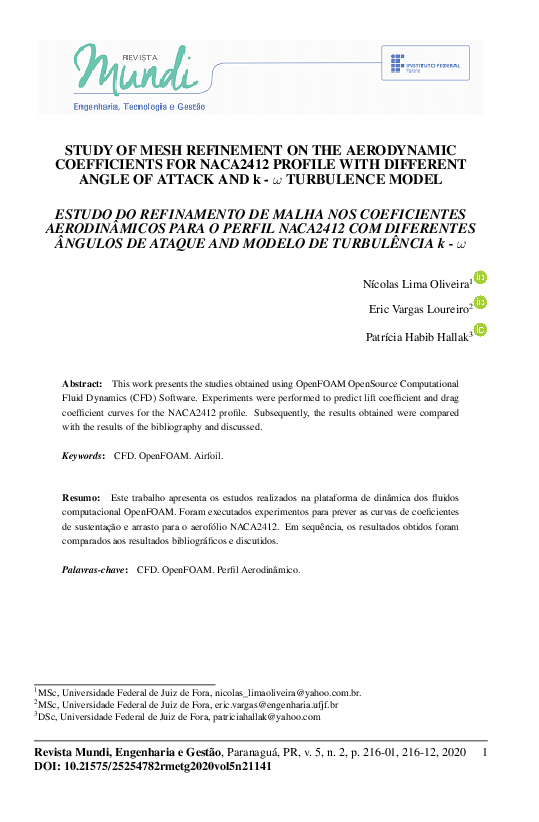 (PDF) STUDY OF MESH REFINEMENT ON THE AERODYNAMIC COEFFICIENTS FOR NACA2412 PROFILE WITH ...