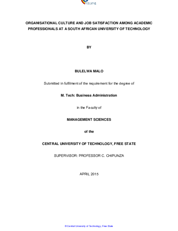 (PDF) Organisational Culture and Job Satisfaction Among Academic ...